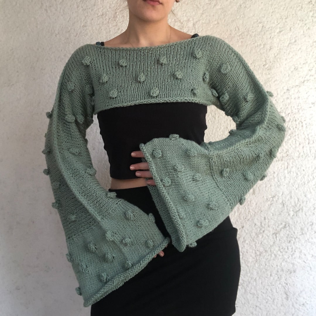 Knitted Hollow Shruggie, See-through Minimal Knit Shirts, Crop Top ...