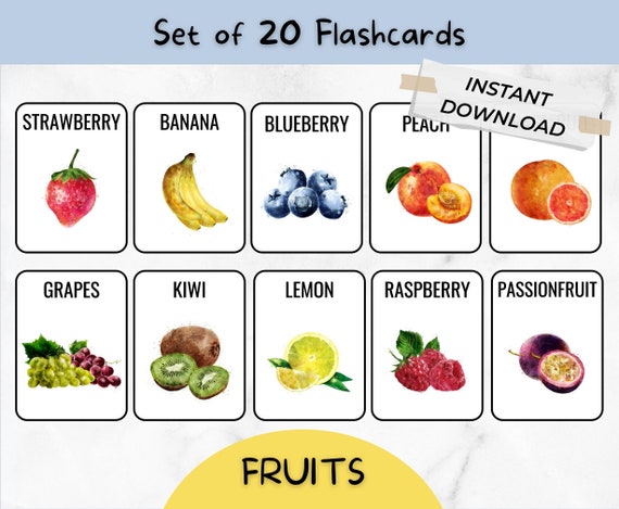 FRUITS Fruit Flashcards Printable Preschool Fruit | Etsy