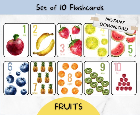 FRUITS 1-10 Numbers Fruit Flashcards Toddler Fruit - Etsy