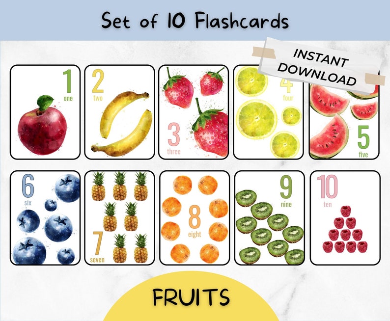 FRUTAS / Tarjetas didácticas de frutas del 1 al 10 con números ...