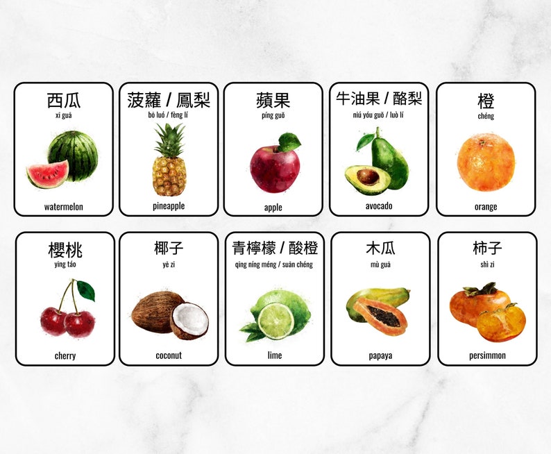 FRUITS | Traditional Chinese Flashcards | Printable Preschool Chinese ...