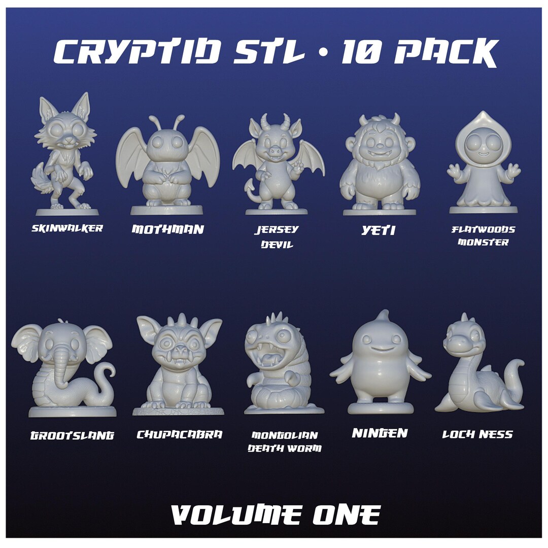 Cute Cryptids 3D STL File Pack - 10 Unique Cryptids, Kawaii, Chibi ...