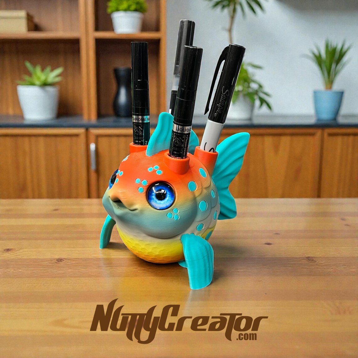 Cute Goldfish Pen Holder, 3D Printed, Gradient Matte Finish With Teal ...