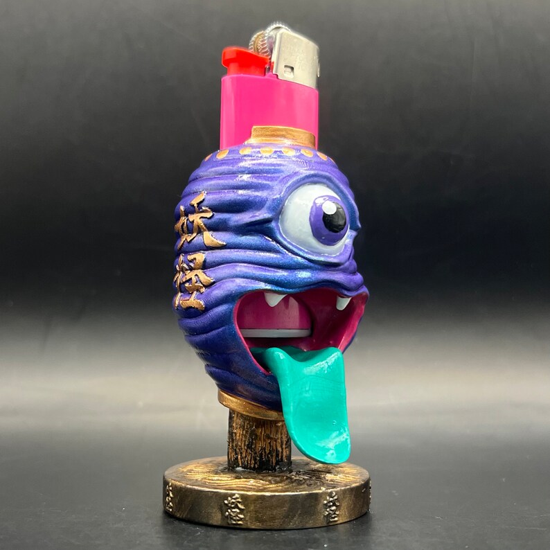 Mini Bic Lighter Holder, 3D Printed, Hand Painted, Chochin-obake, Yokai ...