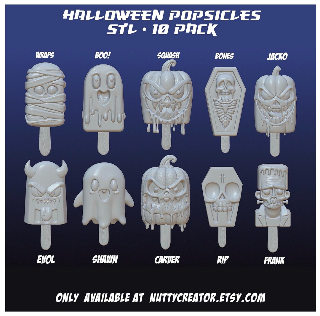 Halloween Popsicles STL 10 Pack, 3D Digital Files for 3D Printing, 10 ...