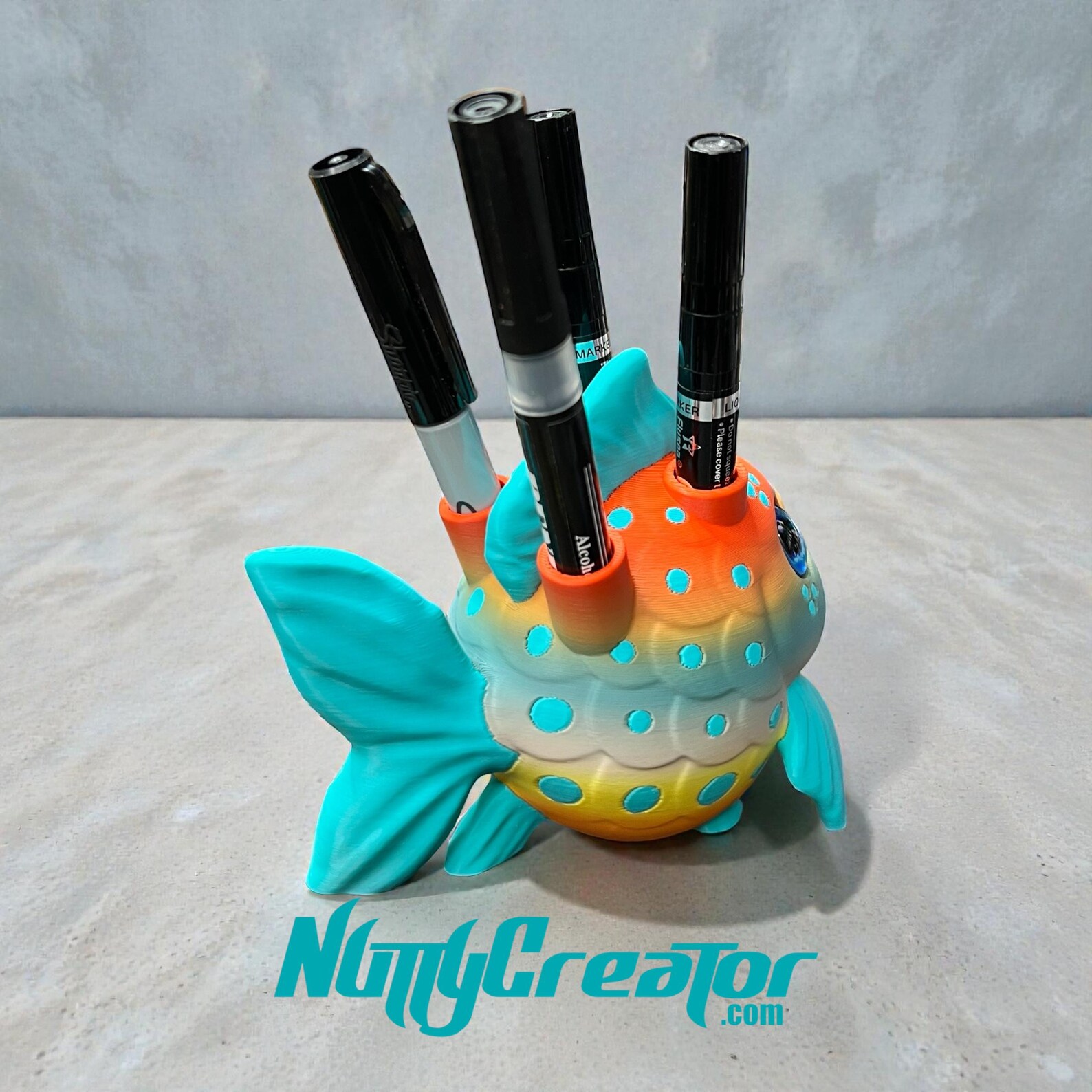 Cute Goldfish Pen Holder, 3D Printed, Gradient Matte Finish With Teal ...