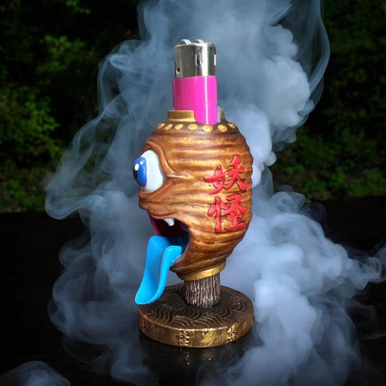 Mini Bic Lighter Holder, 3D Printed, Hand Painted, Chochin-obake, Yokai ...