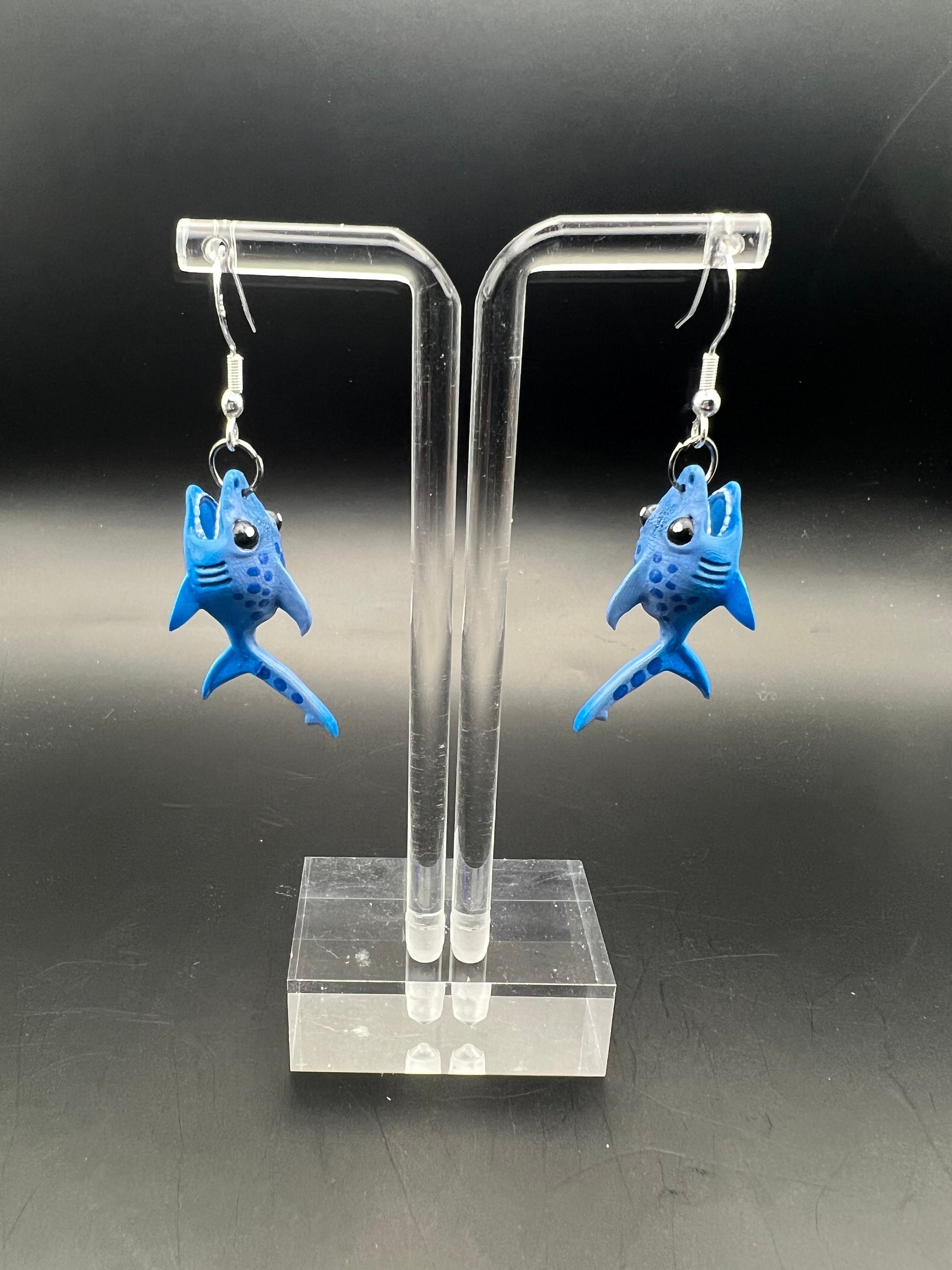 Cute Shark Earrings, Hand Painted 3D Print Ocean Jewelry, Beach, Surf, Great White, Shark Tooth ...
