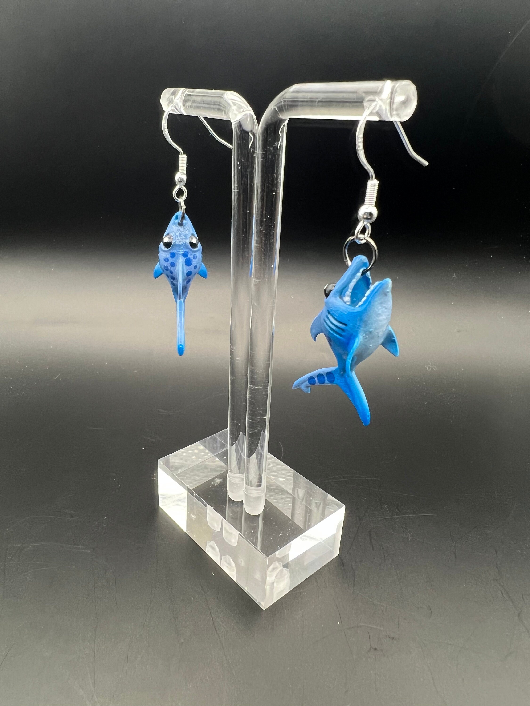 Cute Shark Earrings, Hand Painted 3D Print Ocean Jewelry, Beach, Surf ...