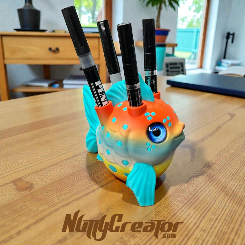 Cute Goldfish Pen Holder, 3D Printed, Gradient Matte Finish With Teal ...