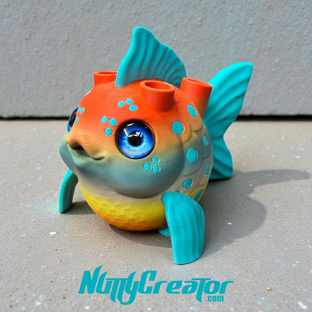 Cute Goldfish Pen Holder, 3D Printed, Gradient Matte Finish With Teal ...