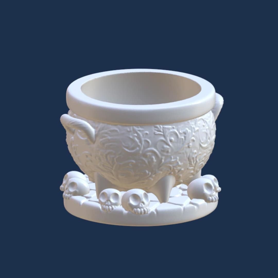 Cauldron STL, 3D Digital Print File for 3D Printing, Cute Cauldron With Skulls, Witch's Cauldron ...