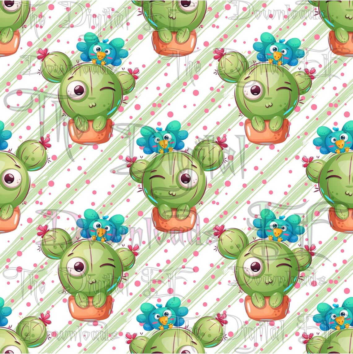Cactus Digital Paper Cute Chibi Cacti Plants Seamless Pattern | Etsy