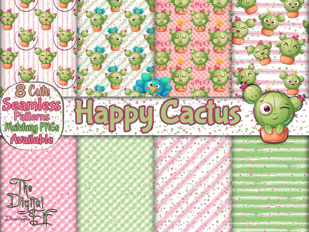 Cactus Digital Paper Cute Chibi Cacti Plants Seamless Pattern - Etsy