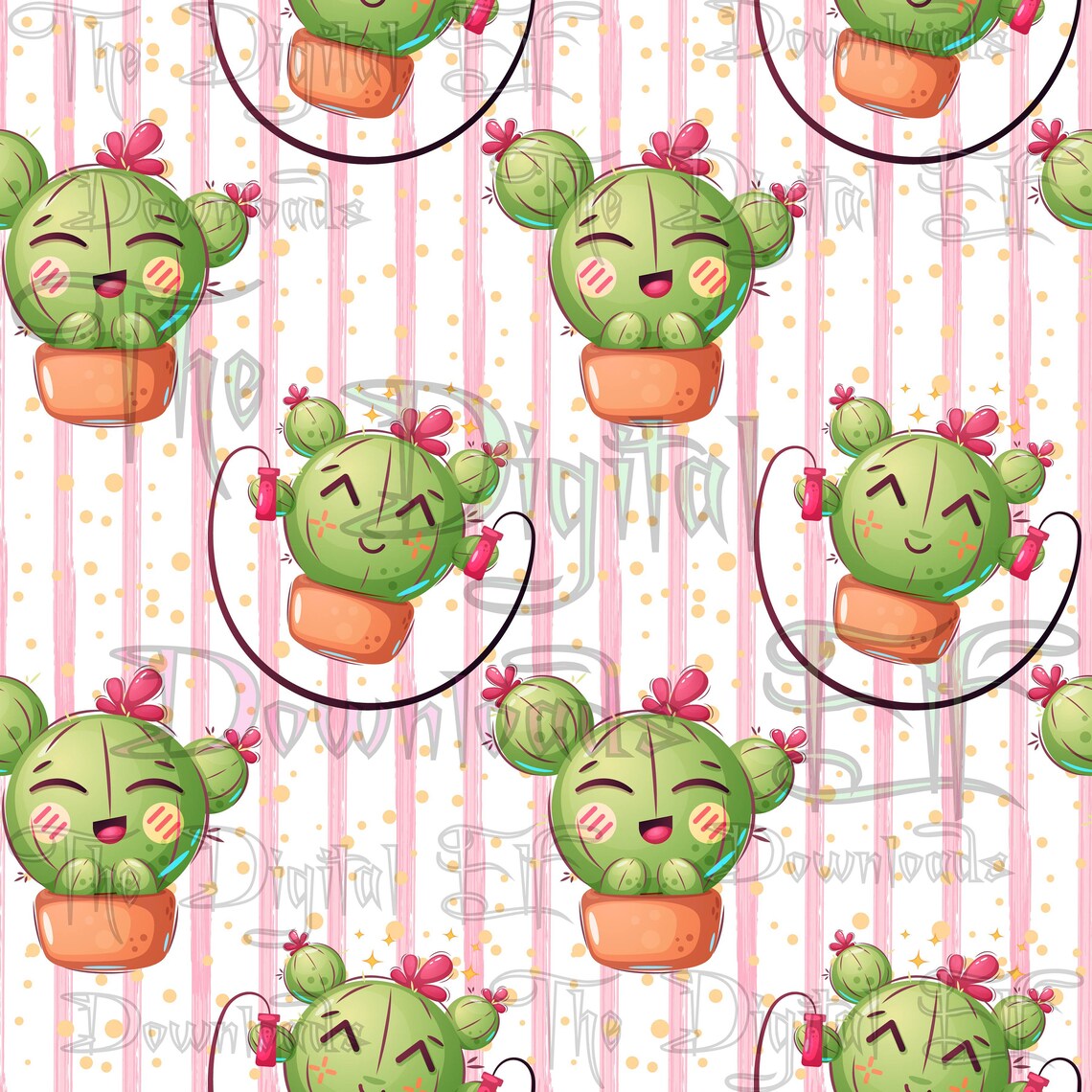 Cactus Digital Paper Cute Chibi Cacti Plants Seamless Pattern | Etsy