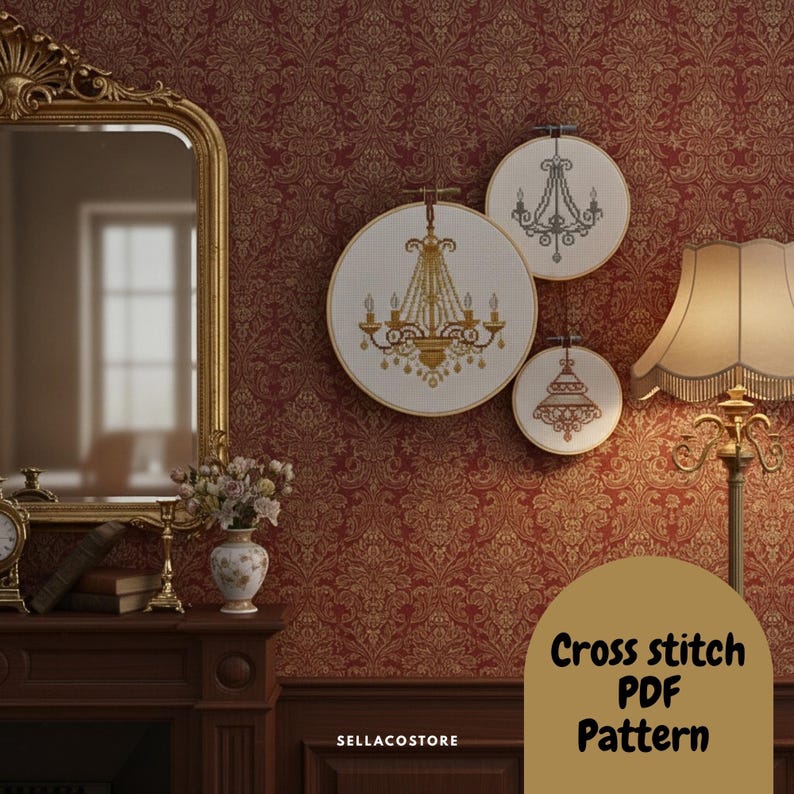 Chandelier Cross Stitch Pattern Bundle, Vintage Lighting Needlepoint ...
