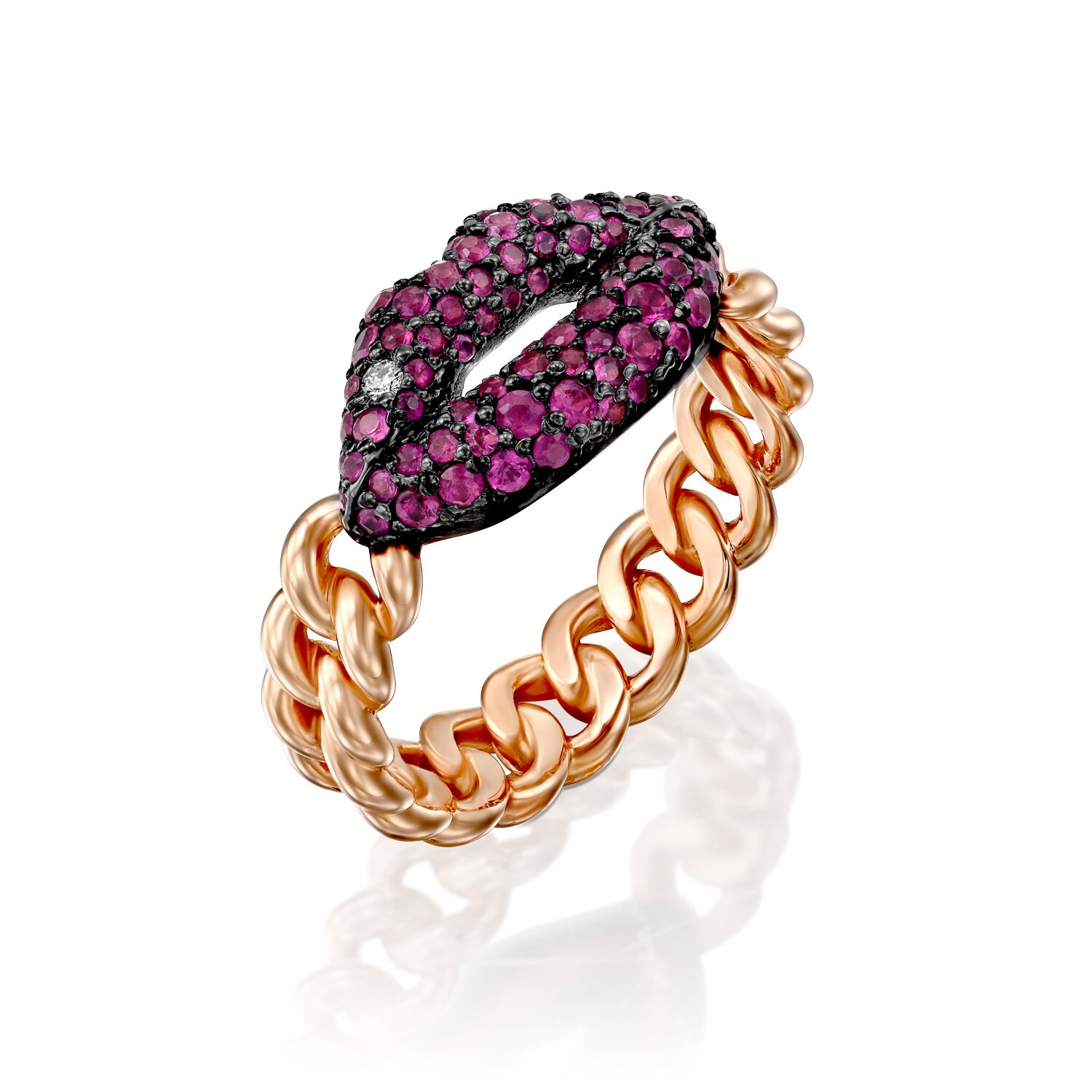 Lips Ring Gold Diamond 18K Women Men Jewelry Natural Ruby and Diamonds ...