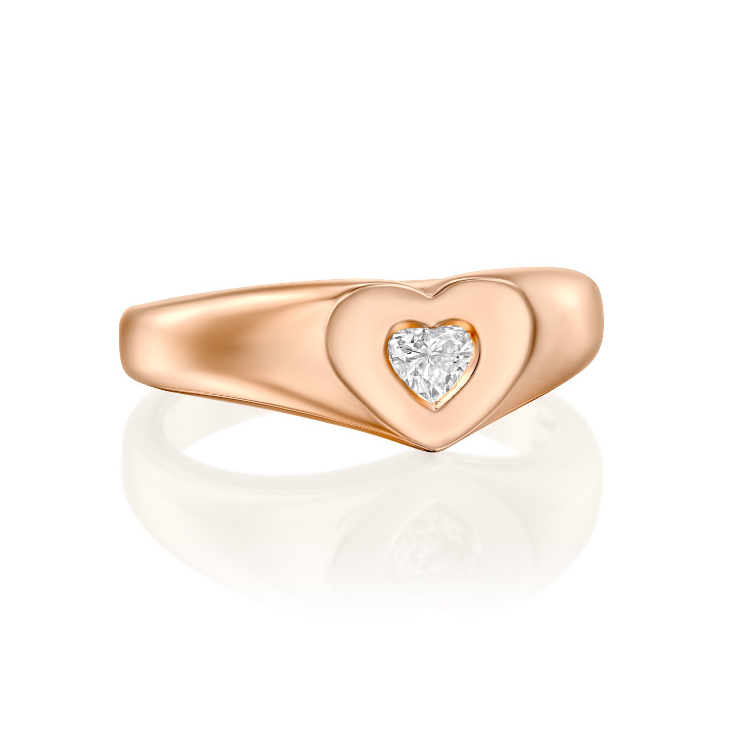 18K Gold Heart Pinky Ring, Signet Ring, Pinky 18K Gold Ring, Signet ...