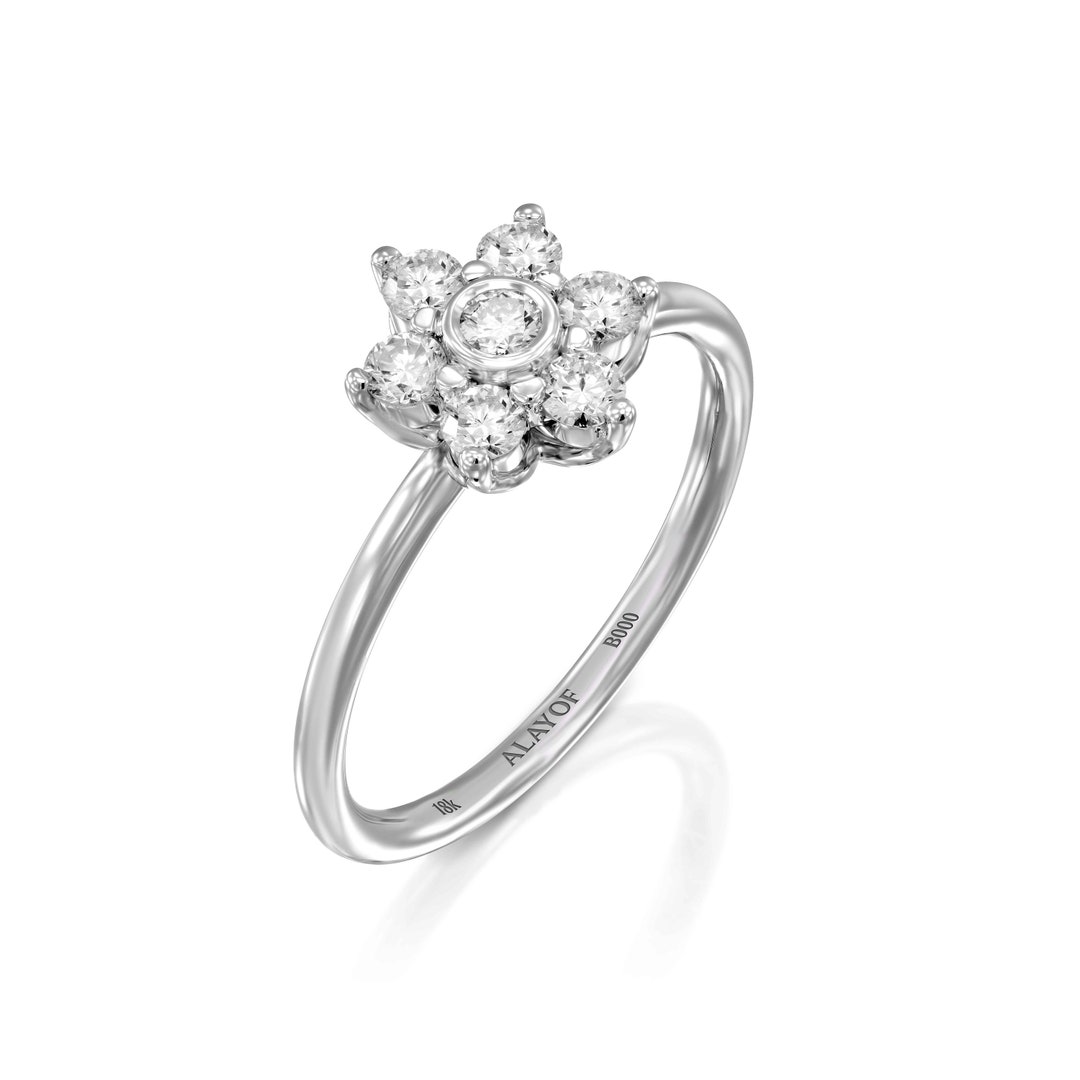Anillo de flores diamante 18K / Anillo de diamantes de flores, Anillo ...