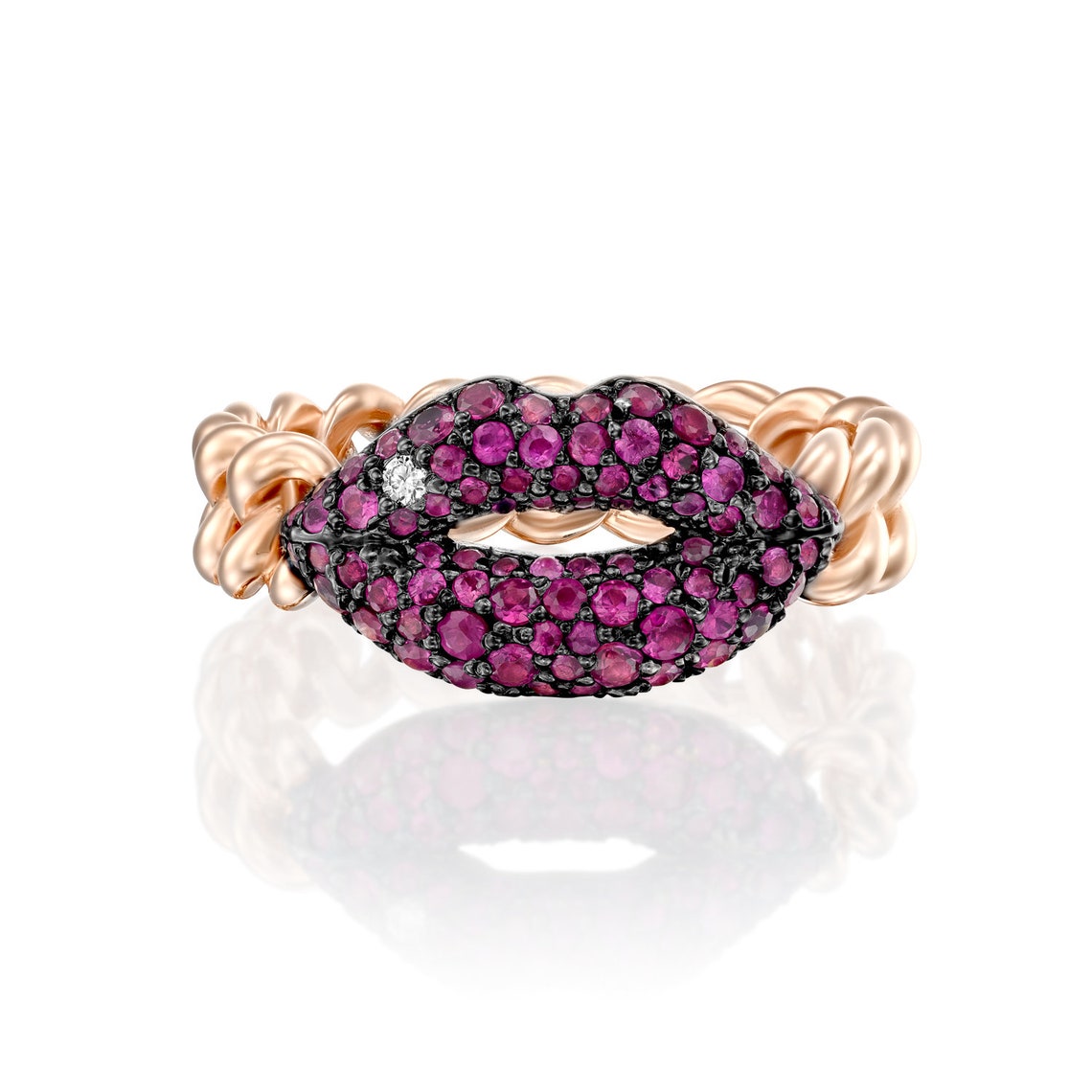 Lips Ring Gold Diamond 18K Women Men Jewelry Natural Ruby and Diamonds ...