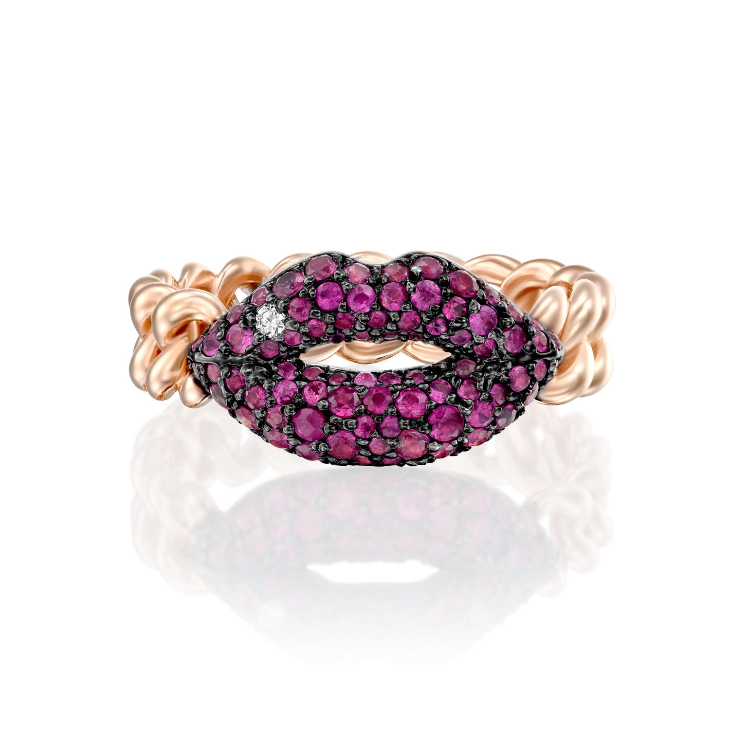 Lips Ring Gold Diamond 18K Women Men Jewelry Natural Ruby and Diamonds ...