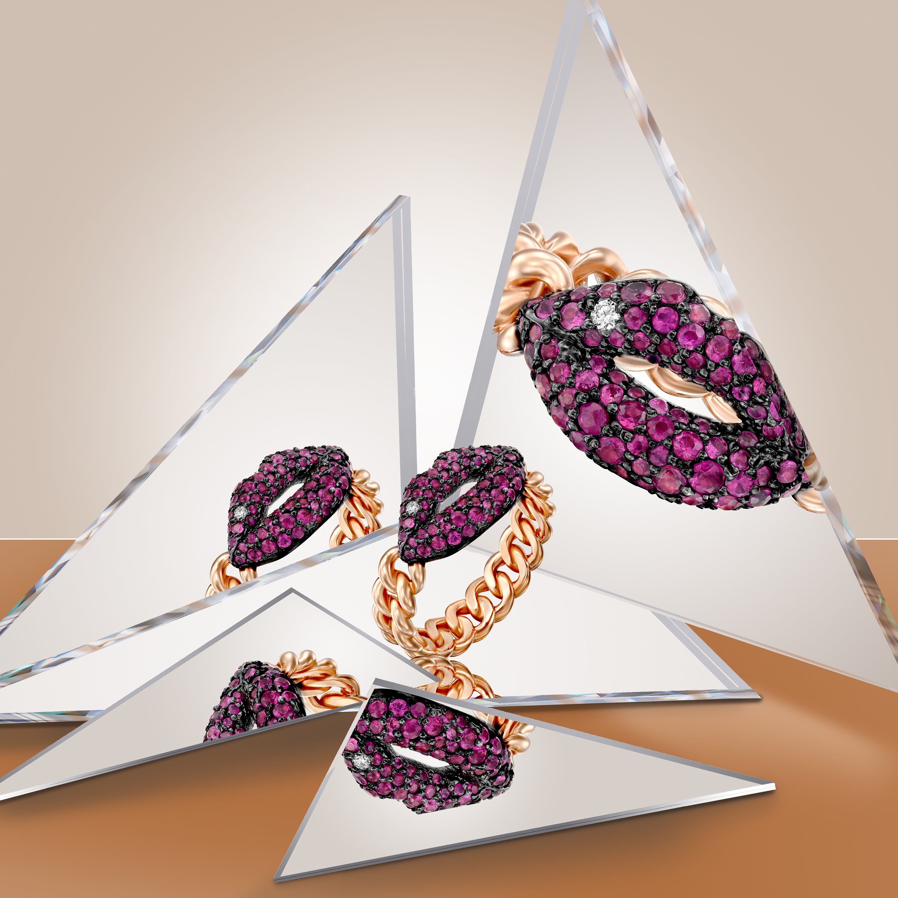 Lips Ring Gold Diamond 18K Women Men Jewelry Natural Ruby and Diamonds ...