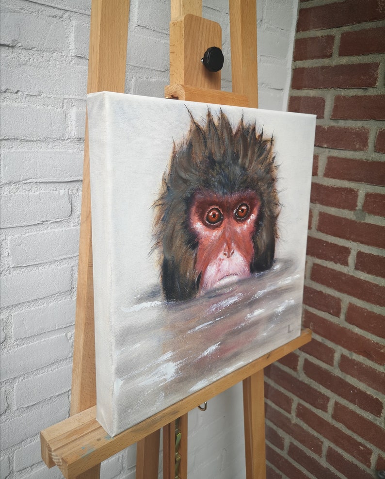 Monkey Original Oil Painting Snow Monkey in Japan Portrait Japanese ...