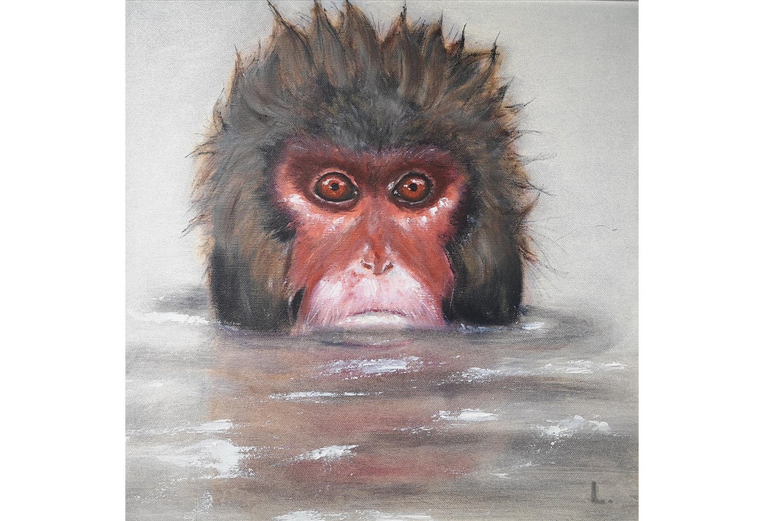Monkey Original Oil Painting Snow Monkey in Japan Portrait Japanese ...