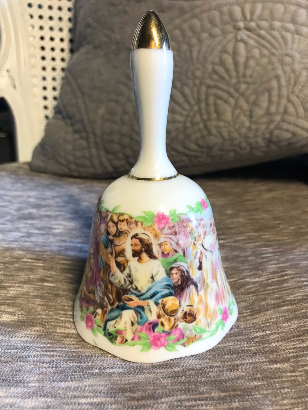Vintage Porcelain Dinner Bell: Jesus Teaching, Gold Trim - Etsy
