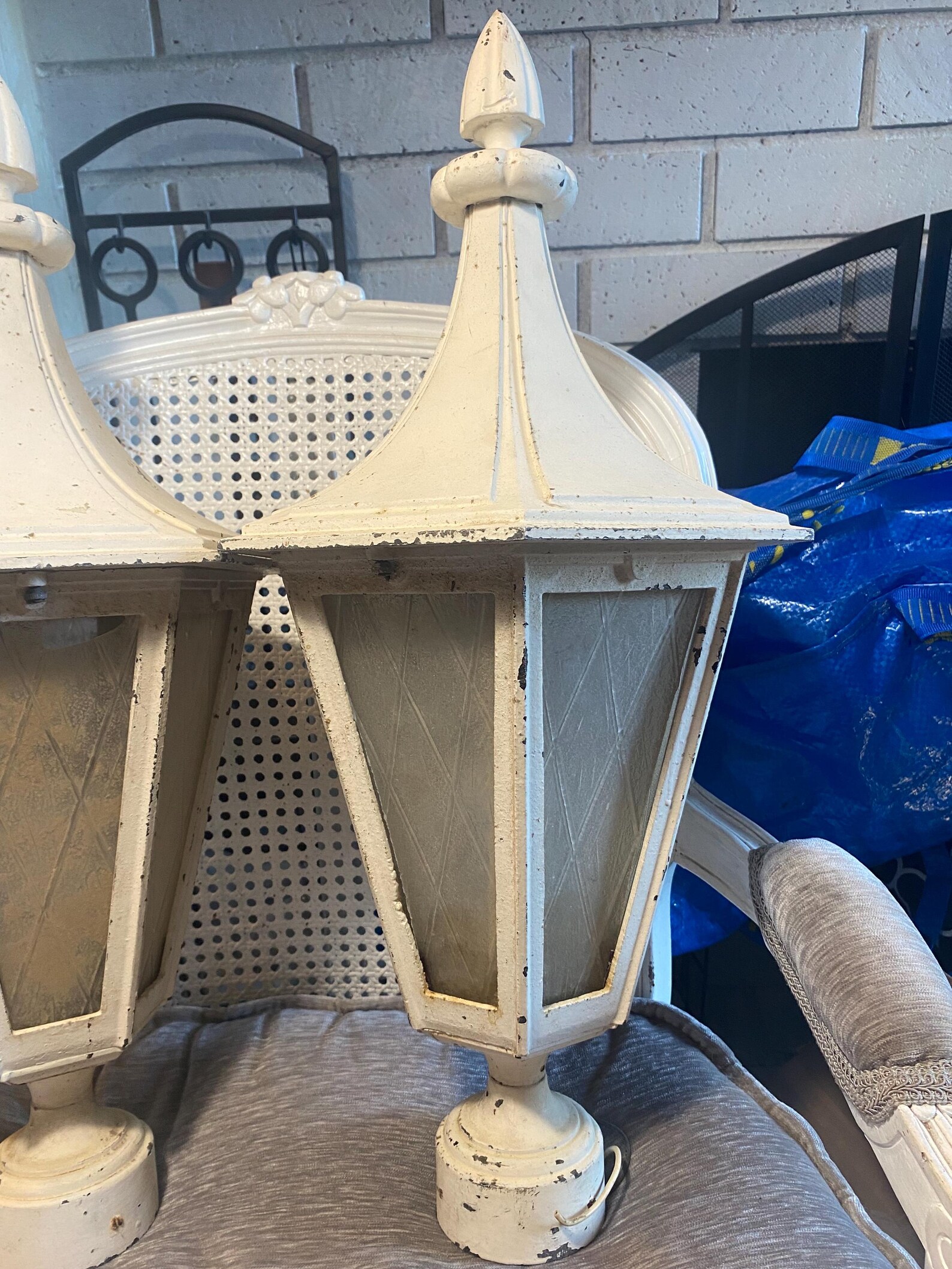Vintage Steepled Roof Lamp Post: Metal & Glass Beverly Hills Lantern ...