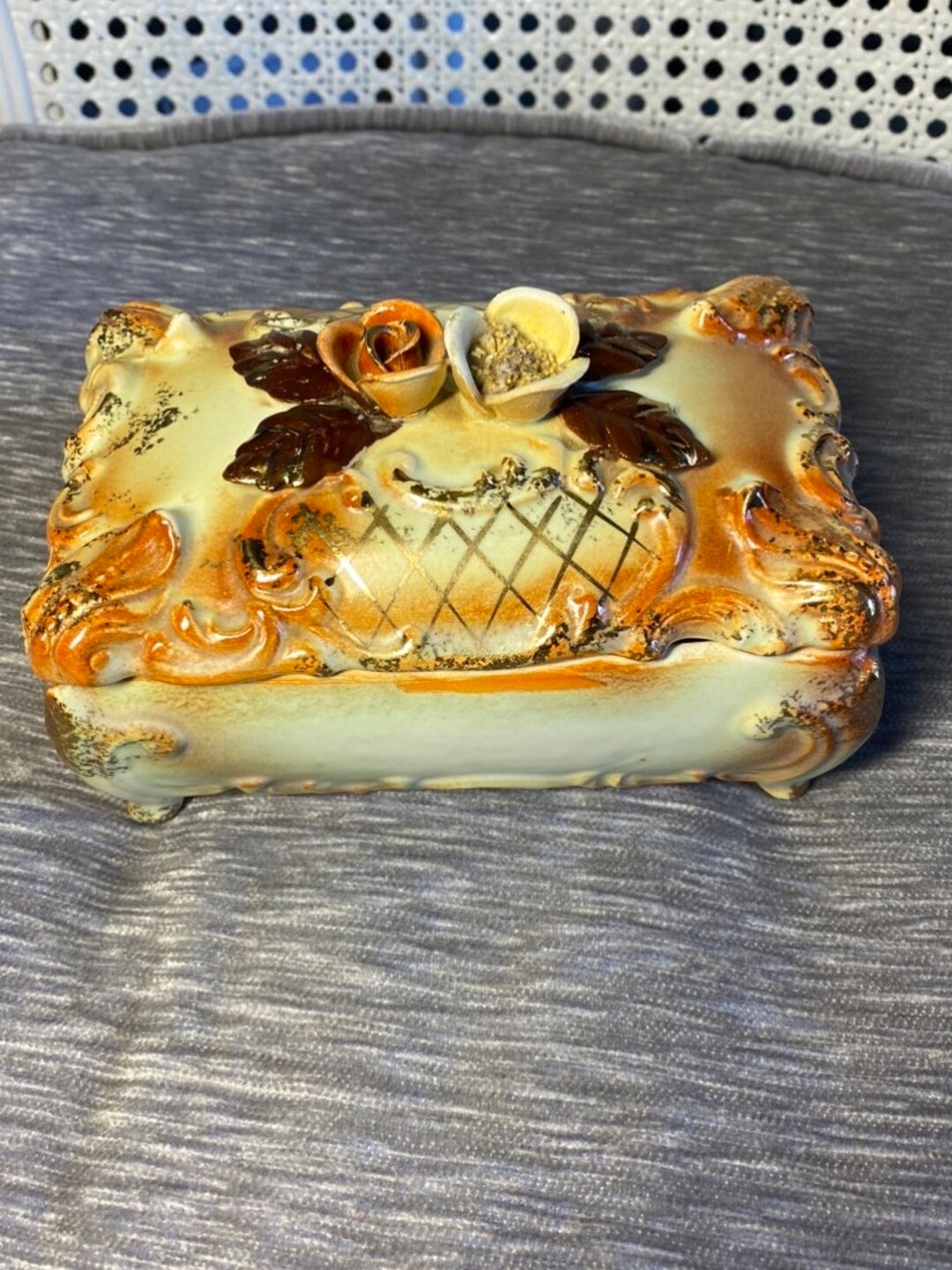 Lovely Vintage - 1940's - Capodimonte Style - Bisque Box - Gold Trimmed ...