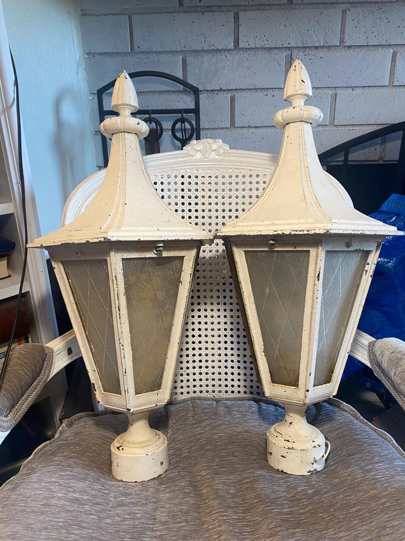Vintage Steepled Roof Lamp Post: Metal & Glass Beverly Hills Lantern ...