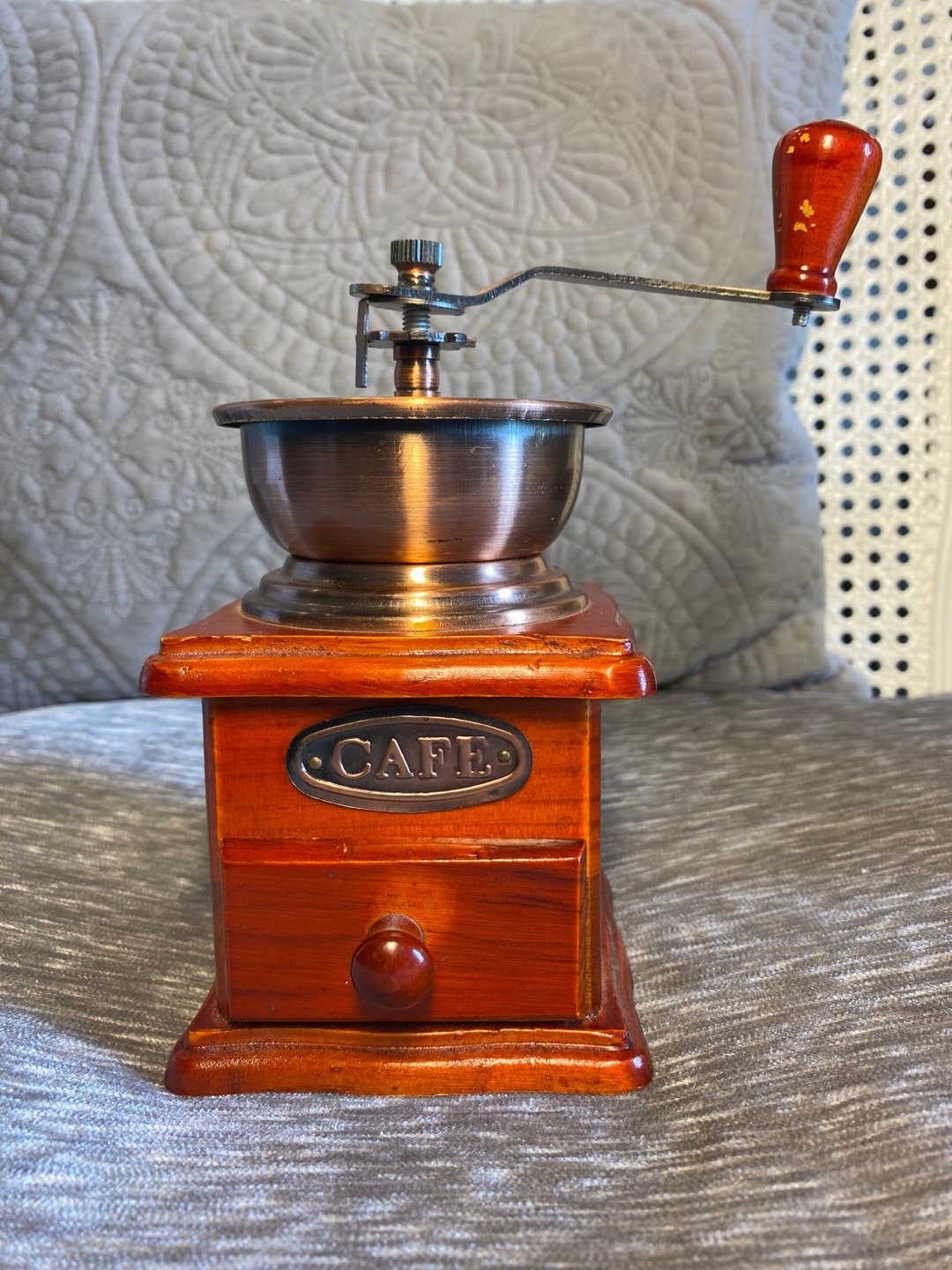 Vintage Wood and Copper Hand Coffee Grinder Box at - Etsy
