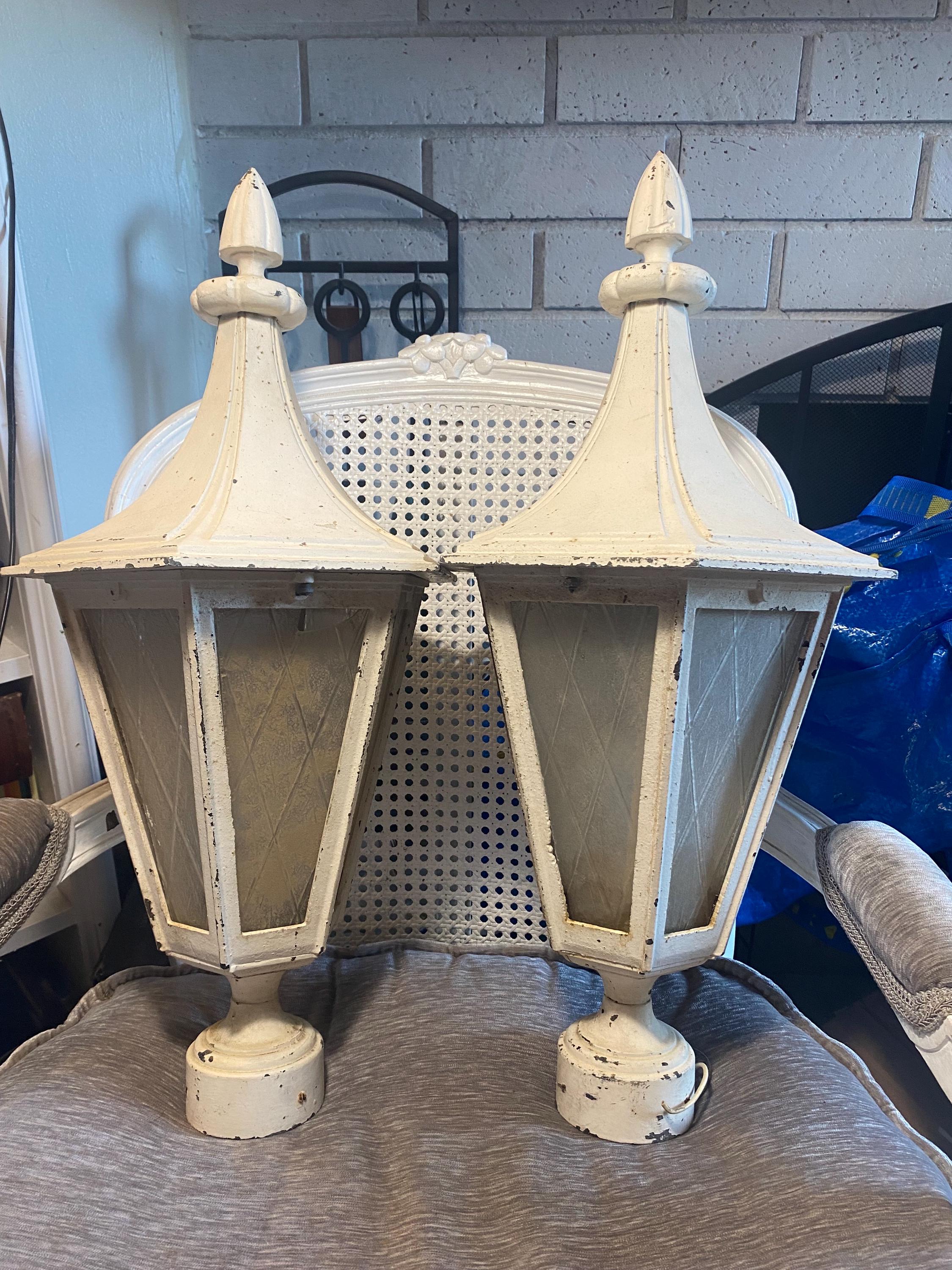 Vintage Steepled Roof Lamp Post: Metal & Glass Beverly Hills Lantern ...