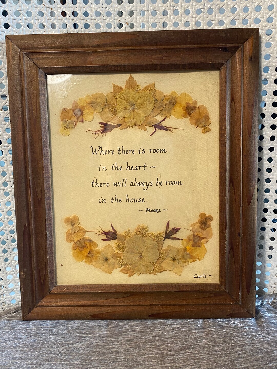 Buy Vintage Dried Flower Art where There is Room Wood Frame Signed ...