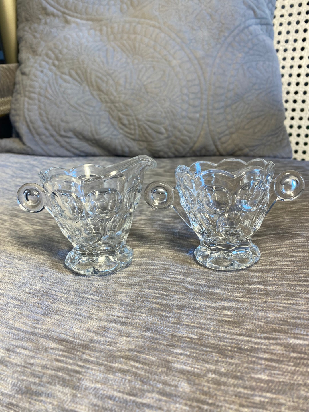 Vintage Heisey Clear Glass Creamer and Sugar Bowl Set - Inverted Bubble ...