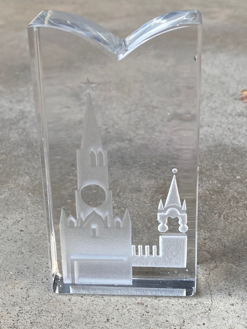 Vintage - 1980's - Etched Glass Paperweight - Cube - Church Cathedral ...