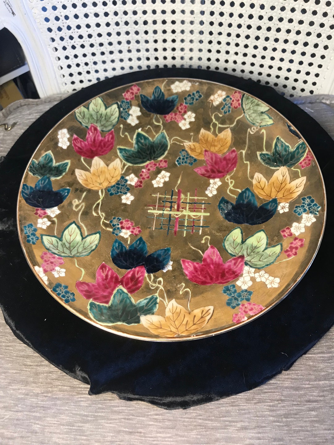 Vintage MCM Gold Decorative Platter: Hand-painted Grape Vines - Etsy