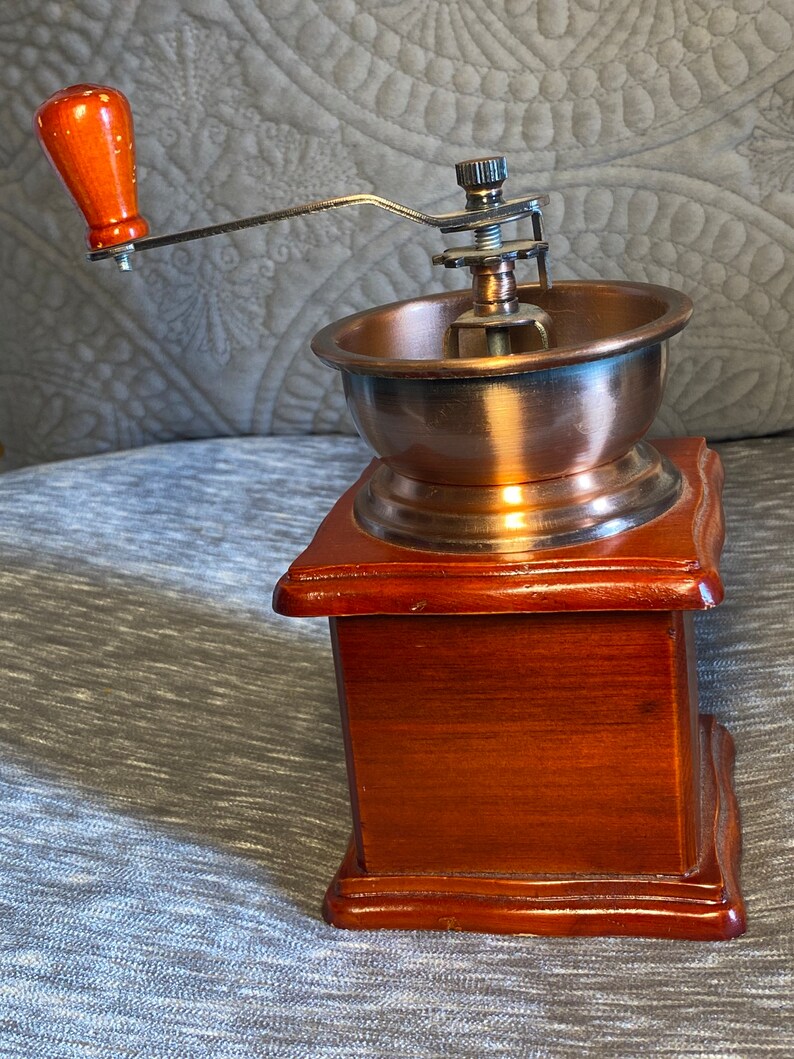 Vintage Wood and Copper Hand Coffee Grinder Box at - Etsy