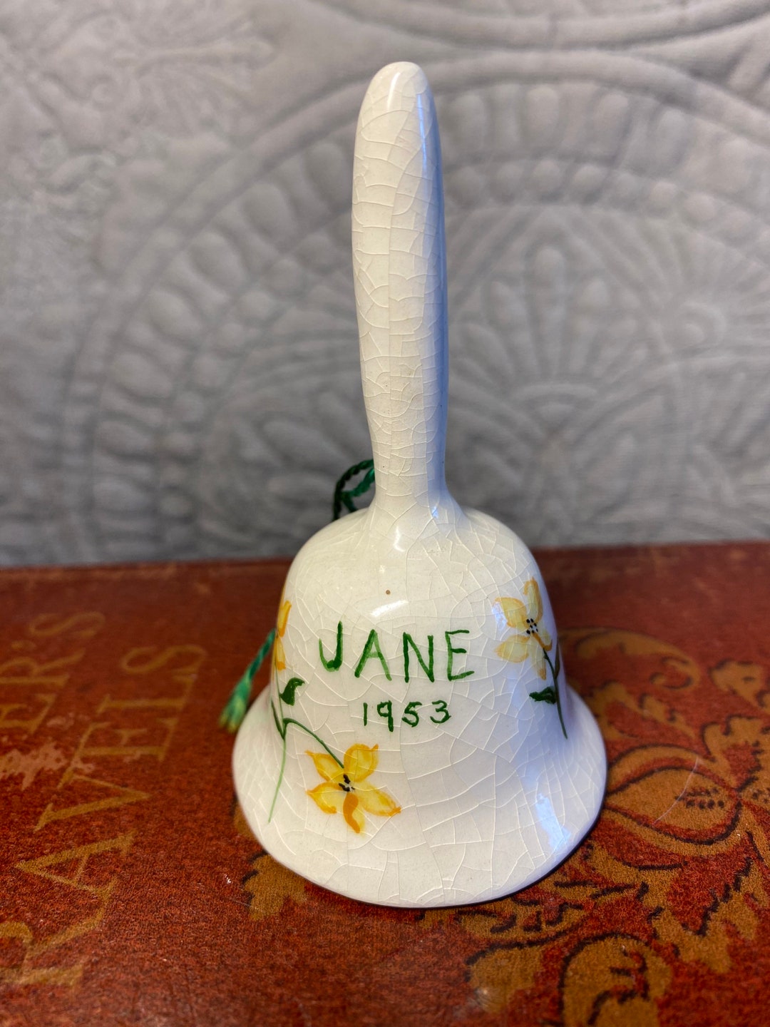 Vintage - 1950's - Small Ceramic Bell - Clapper Attached Through Holes on Outside of Bell ...