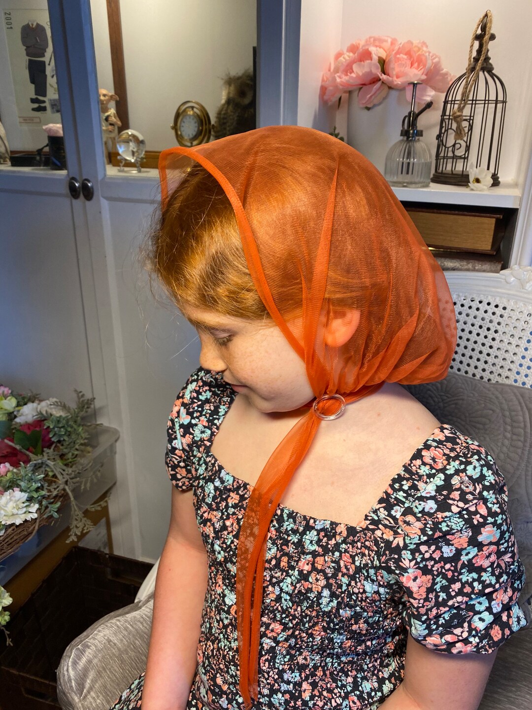 Vintage - 1960's - Orange - Nylon - Banded - Circle - Head Scarf - Wind ...