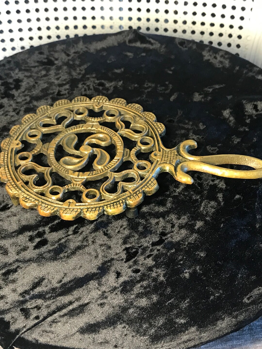 Vintage 1950's Trivet Hot Plate Solid Brass Hearts and Flourishes Four ...