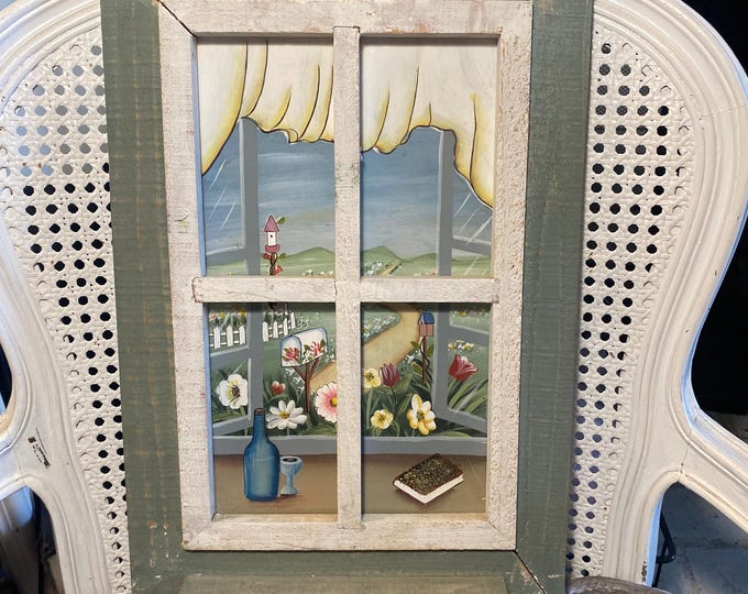 Vintage - 1980’s - Wall Hanging -window Frame- Folk Art - “looking Out ...