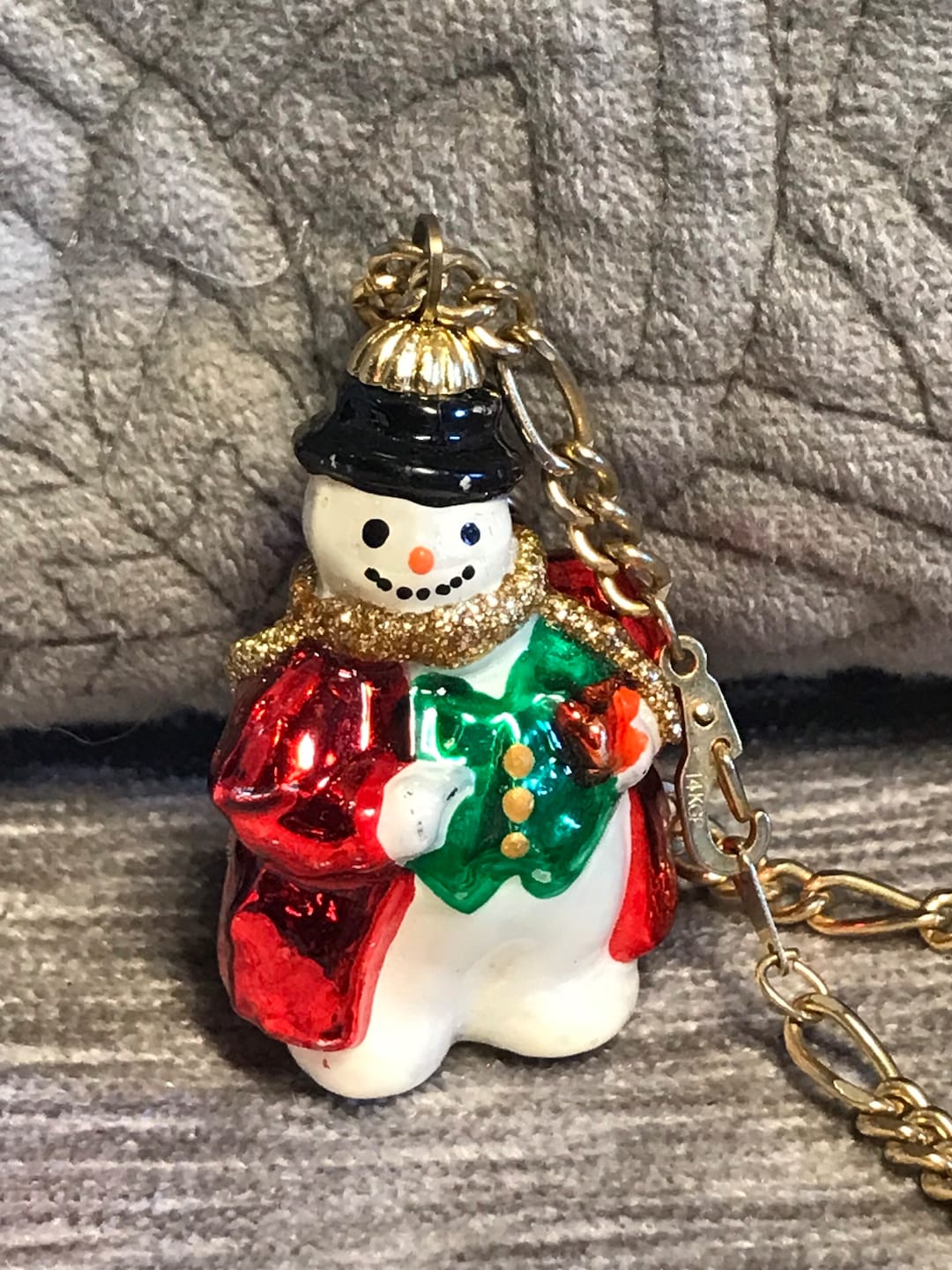 Snowman Necklace - Vintage - 1980's - Pendant Glass Snowman in Red Coat ...