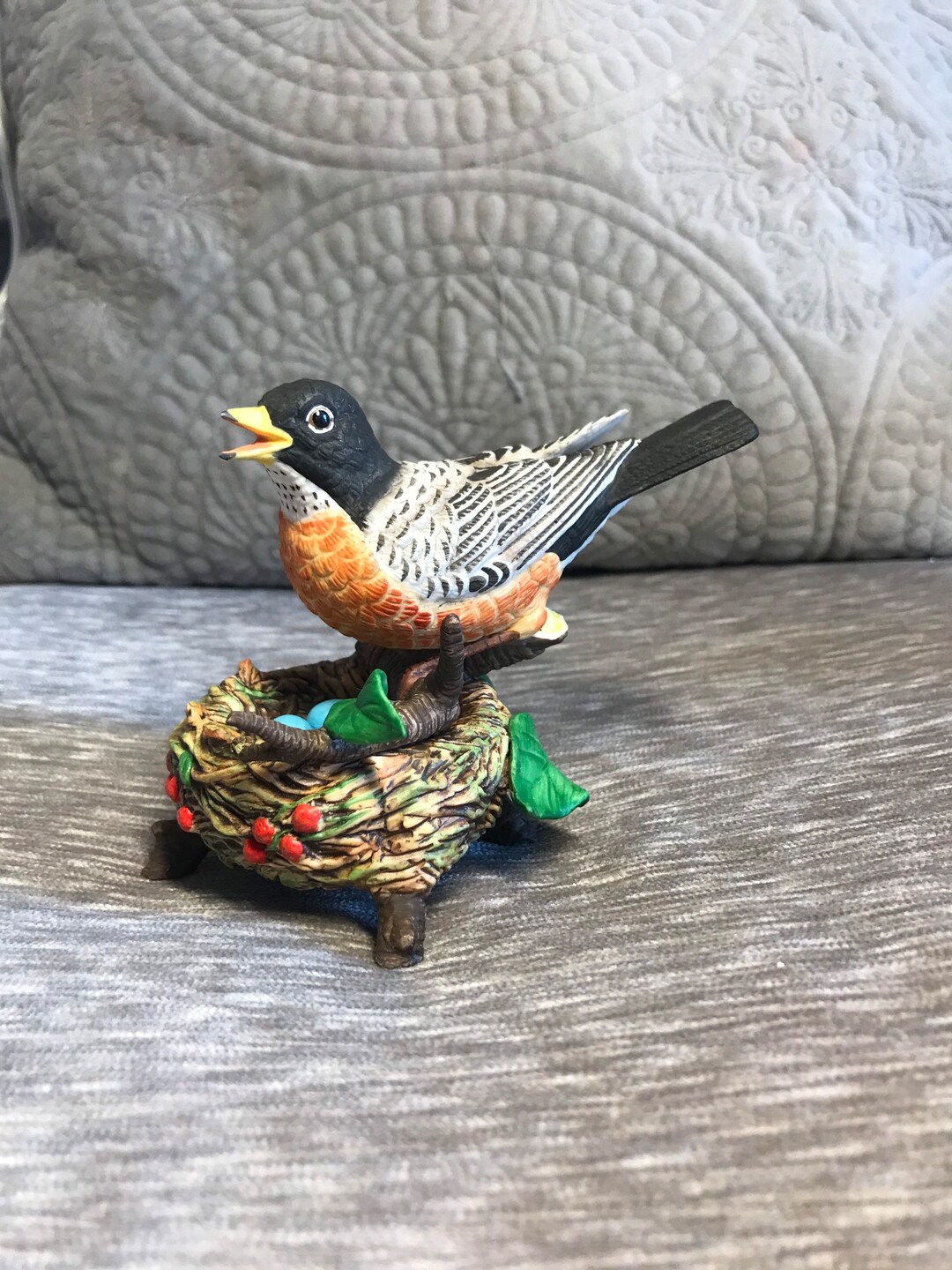 Robin Bird Figurine - Vintage - 1990's - American Robin With Nest ...