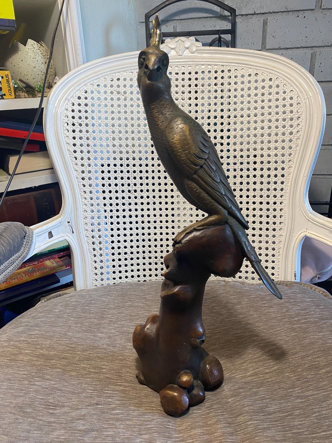 Vintage - 1990's - Wooden - Hand Carved - Parrot - Perched on Knotted ...