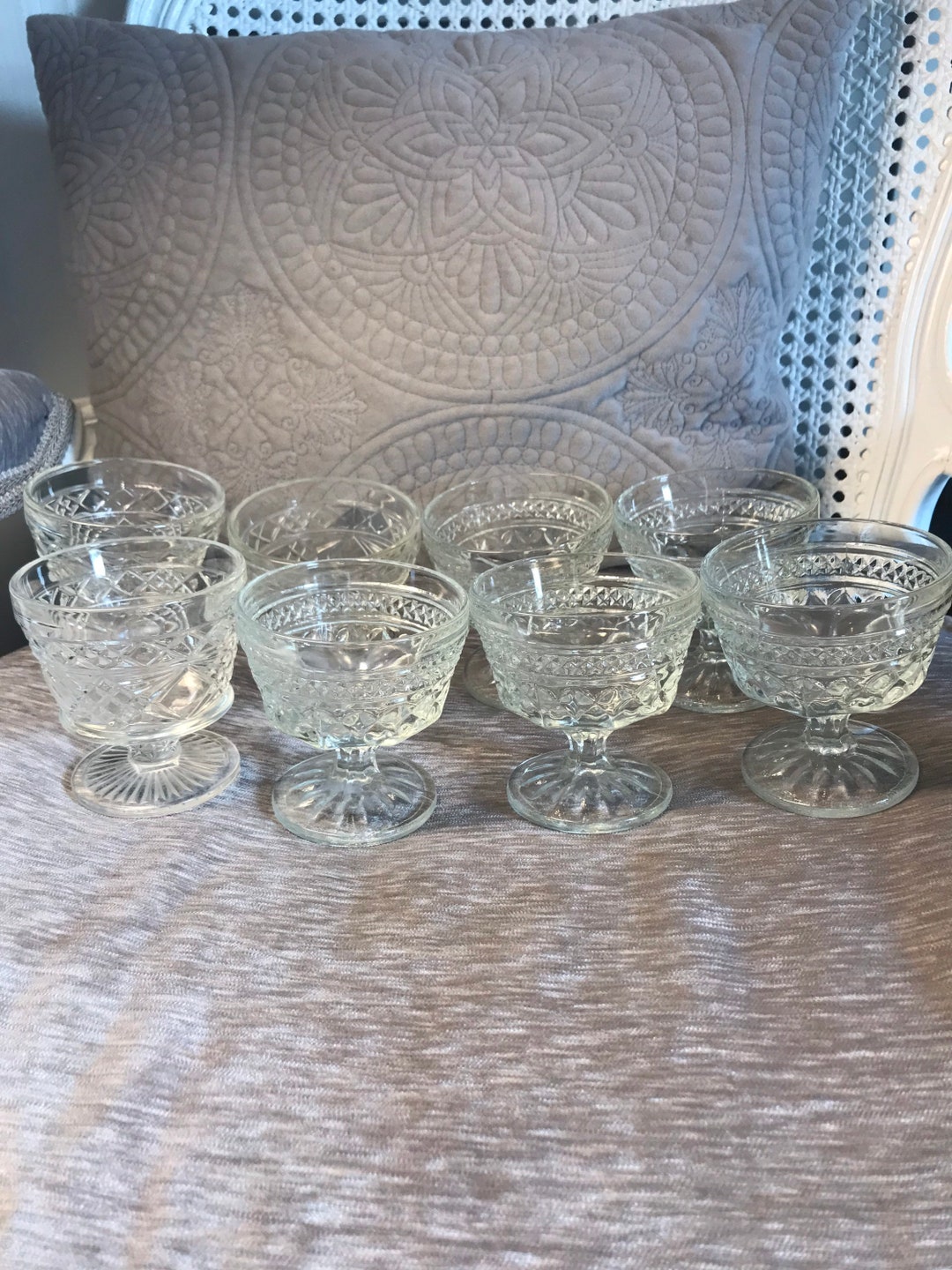 Vintage 1950's Hazel Atlas Champaign Sherbet Dessert Dishes Big Top ...