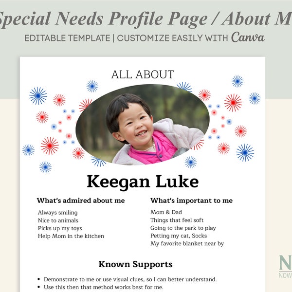 Autism All About Me Template School - Etsy