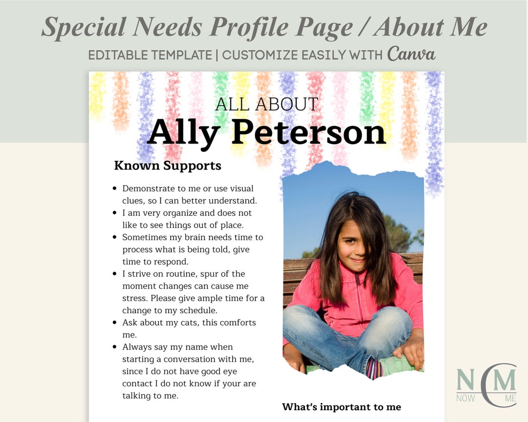All About Me Special Needs One Pager Autism Back to School - Etsy New ...