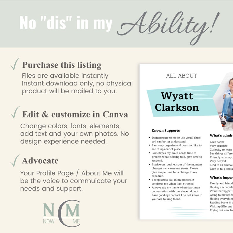 Autism All About Me Autism One Pager ADHD One Page Profile - Etsy